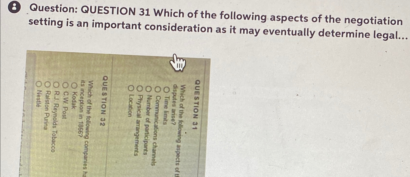 Solved 8 ﻿Question: QUESTION 31 ﻿Which of the following | Chegg.com
