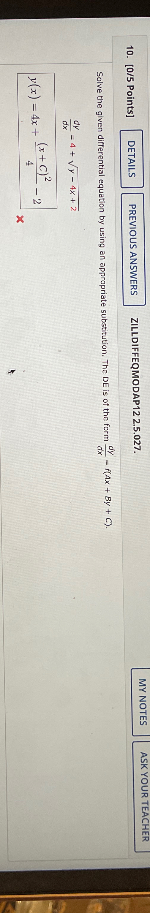 Solved [0/5 ﻿Points]ZILLDIFFEQMODAP12 2.5.027.ASK YOUR | Chegg.com