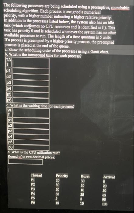 Solved The following processes are being scheduled using a | Chegg.com