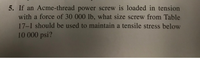 Solved 5. If an Acme-thread power screw is loaded in tension | Chegg.com