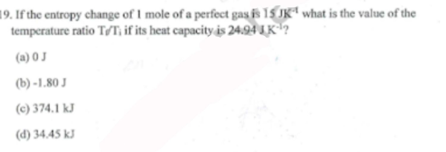 Solved If the entropy change of 1 ﻿mole of a perfect gas is | Chegg.com