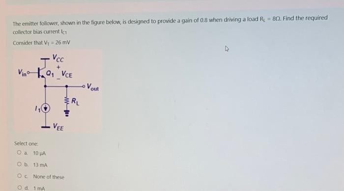 Solved The emitter follower, shown in the figure below, is | Chegg.com
