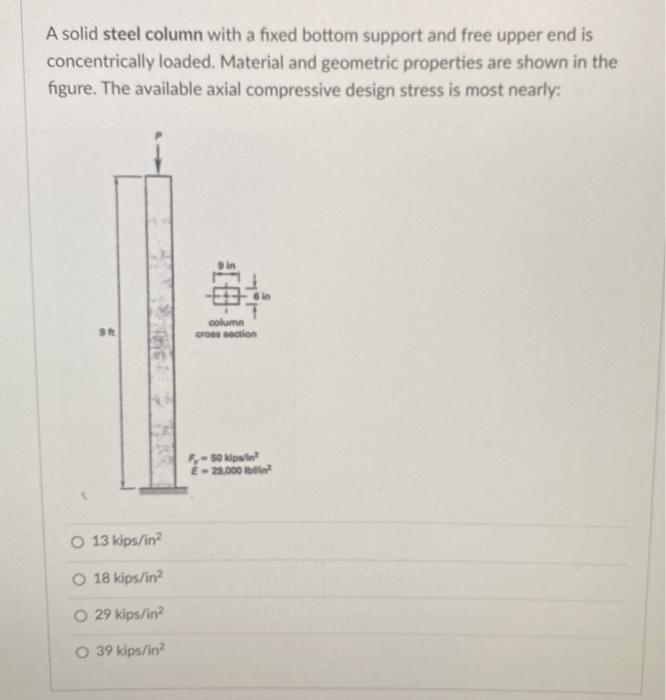 Solved A solid steel column with a fixed bottom support and | Chegg.com