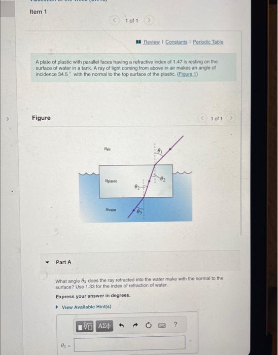 Solved A plate of plastic with parallel faces having a | Chegg.com