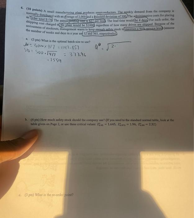 Solved 6. ( 10 points) A small manufacturing plant produces | Chegg.com