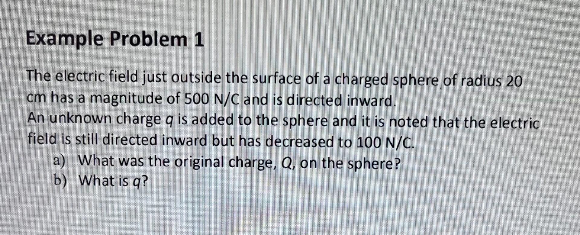 Solved Example Problem 1 The electric field just outside the | Chegg.com
