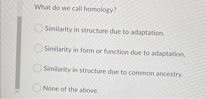 Solved A Similarity in Homology is a similarity in form or | Chegg.com