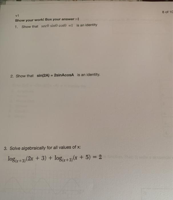 Solved 8 of 10 v1 Show your work! Box your answer :-) 1. | Chegg.com