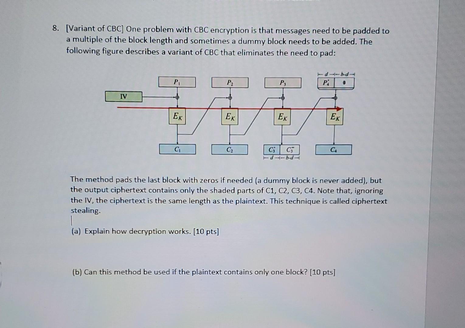 Solved 8. [Variant of CBC ] One problem with CBC encryption | Chegg.com