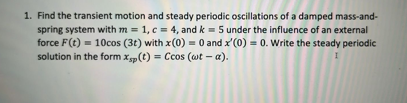 Solved Find the transient motion and steady periodic | Chegg.com