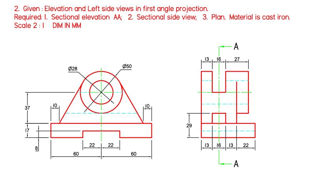 Solved Given : Elevation and Left side views in first angle | Chegg.com