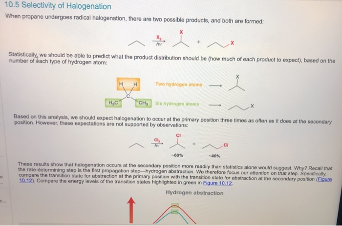 Solved 10.5 Selectivity of Halogenation When propane | Chegg.com