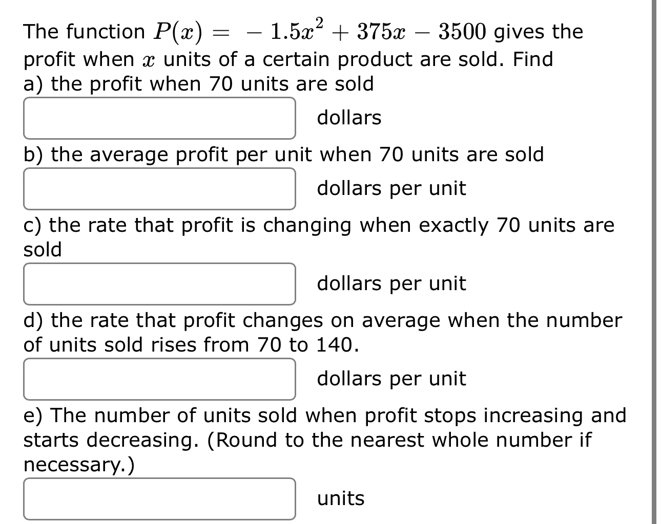 Solved The function P(x)=-1.5x2+375x-3500 ﻿gives the profit | Chegg.com