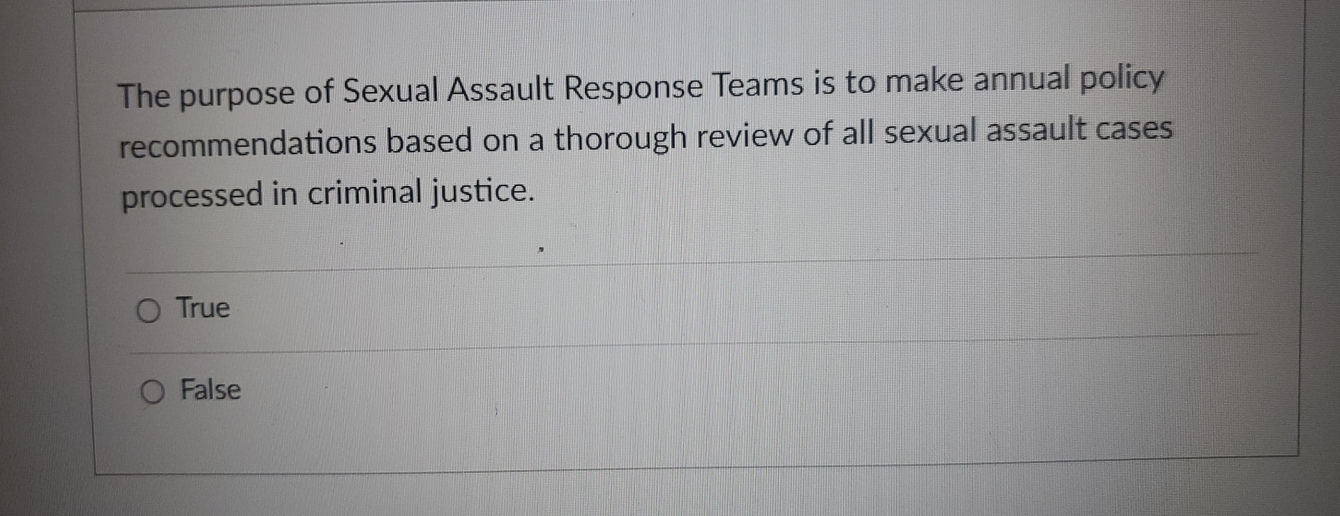 Solved The purpose of Sexual Assault Response Teams is to | Chegg.com