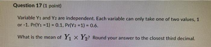 Solved Variable Y1 and Y2 are independent. Each variable can | Chegg.com