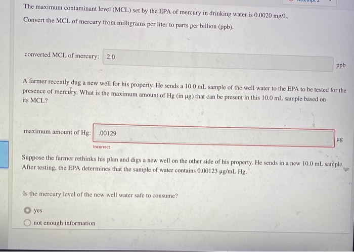 Solved The maximum contaminant level (MCL) set by the EPA of | Chegg.com