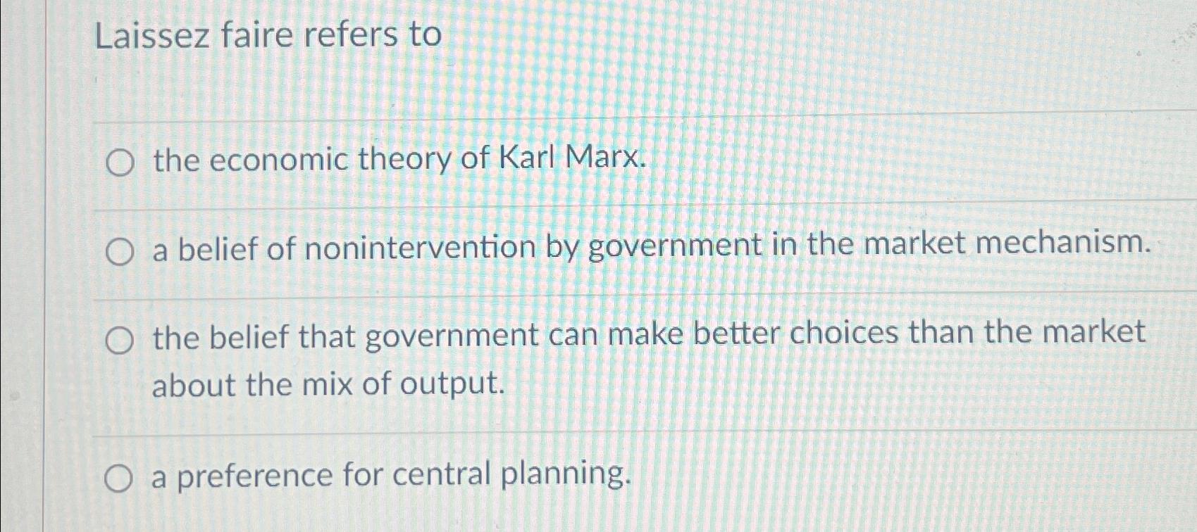Solved Laissez faire refers tothe economic theory of Karl | Chegg.com