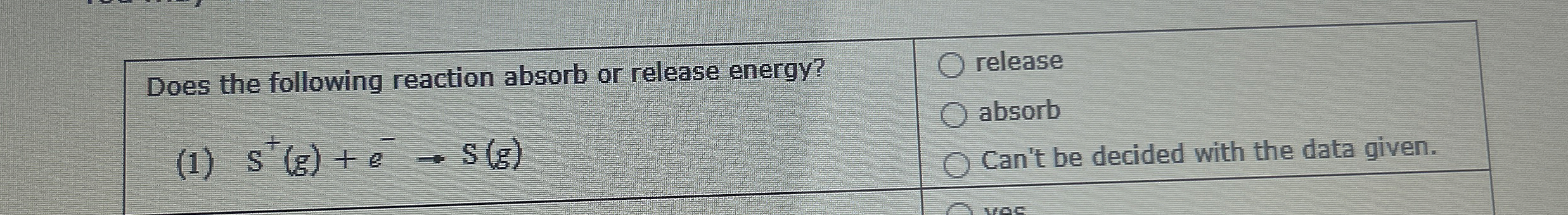 Solved Does the following reaction absorb or release | Chegg.com