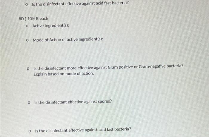 Solved Laboratory Exercise 23: Evaluation of Disinfectants | Chegg.com