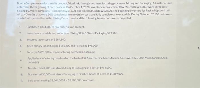 Solved Bonita Company manufactures its product, Vitadrink, | Chegg.com