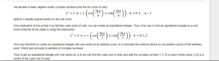 We studied in basic algebra under complex numbers | Chegg.com