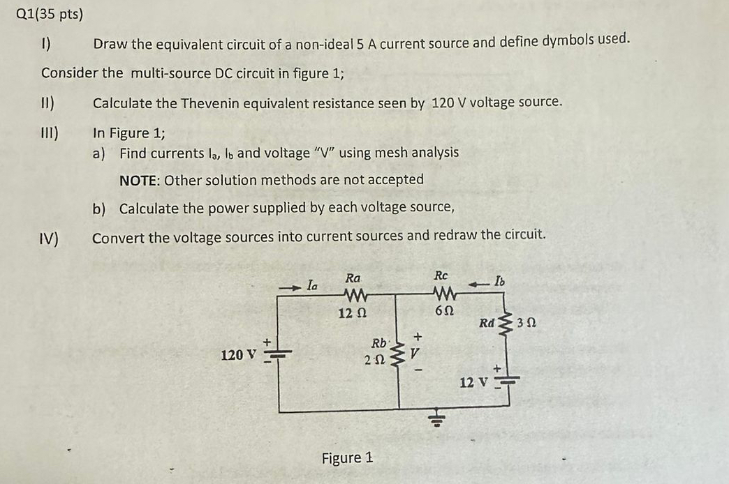Solved I) ﻿Draw the equivalent circuit of a non-ideal 5A | Chegg.com