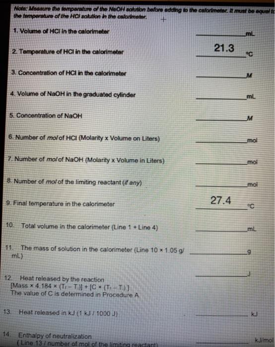 Solved Note: Measure tho tomperature of the NaOH notion | Chegg.com