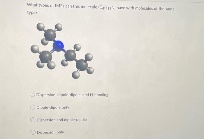Solved What types of IMFs can this molecule (C4H11N) have | Chegg.com