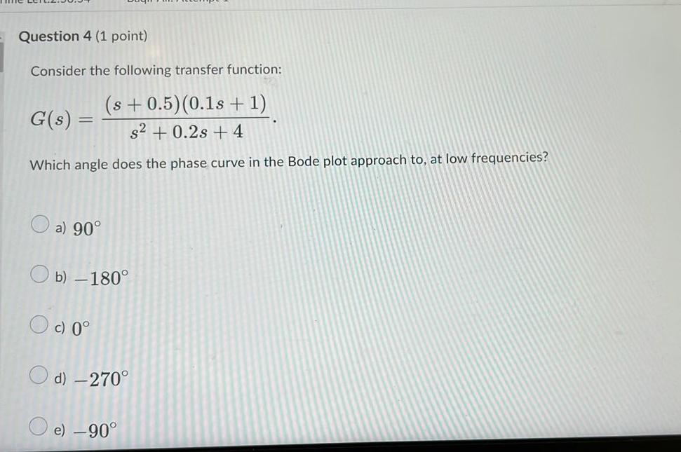 Solved Question 4 (1 point) Consider the following transfer | Chegg.com