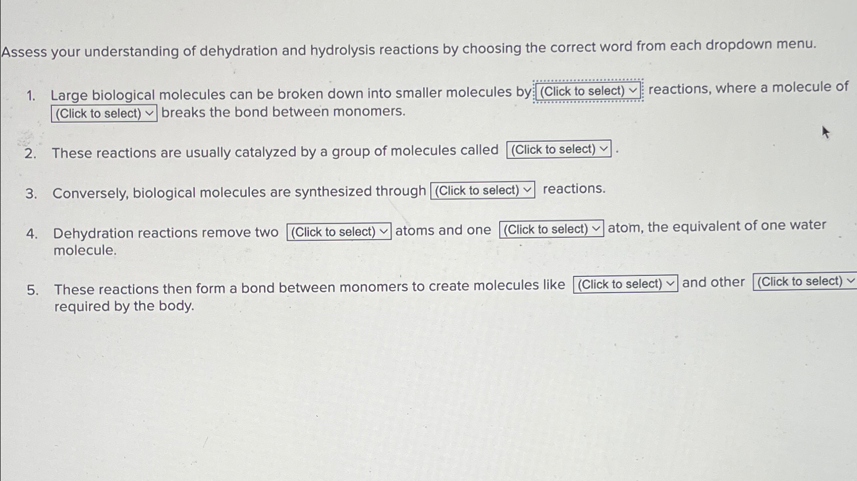 Assess your understanding of dehydration and | Chegg.com
