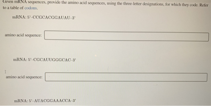 Solved Given MRNA sequences, provide the amino acid | Chegg.com