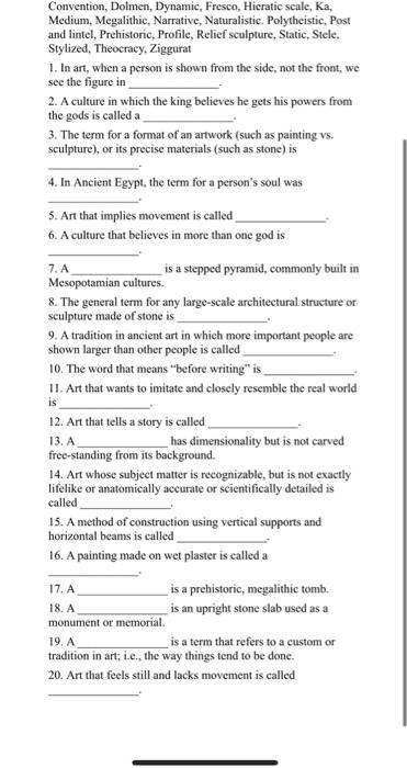 Convention, Dolmen, Dynamic, Fresco, Hieratic scale, | Chegg.com