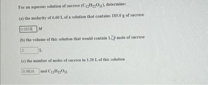 Solved For an aqueous solution of sucrose (C12H22011), | Chegg.com