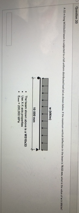 Solved Question 20 A 10 m long W31033 beam is subjected to a | Chegg.com