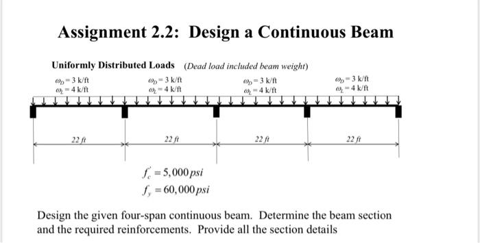 Solved Assignment 2.2: Design a Continuous Beam fy=60,000psi | Chegg.com