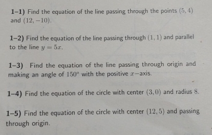 1-1) ﻿Find the equation of the line passing through | Chegg.com