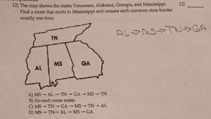 Solved The map shows the states Tennensee, Alabama, Georgia, | Chegg.com