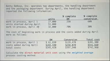 Solved Betty DeRose, Inc. operates two departments, the | Chegg.com