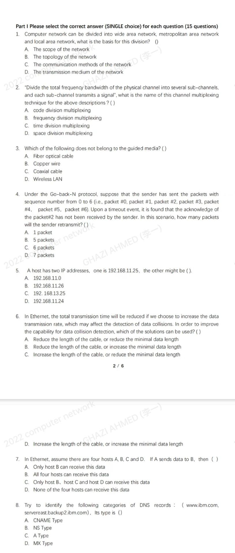 Solved Part I Please select the correct answer (SINGLE | Chegg.com