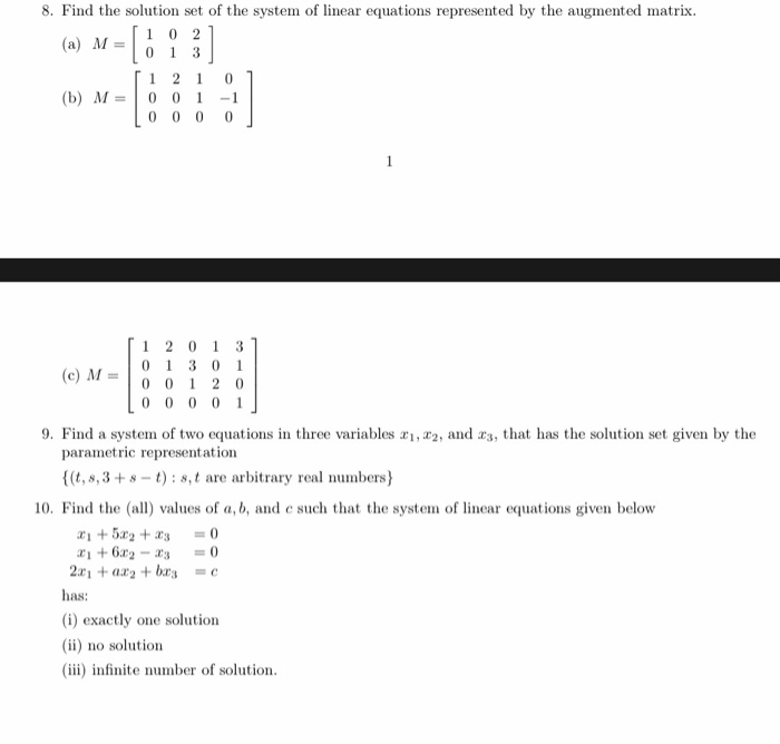 Solved 8. Find the solution set of the system of linear | Chegg.com