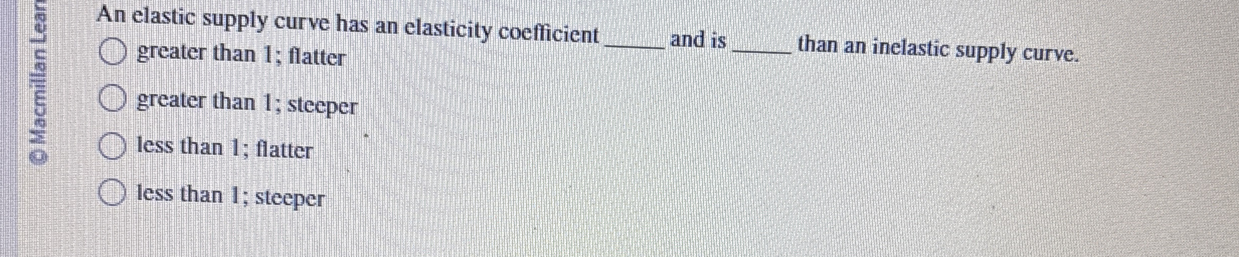 Solved 55555552An elastic supply curve has an elasticity | Chegg.com