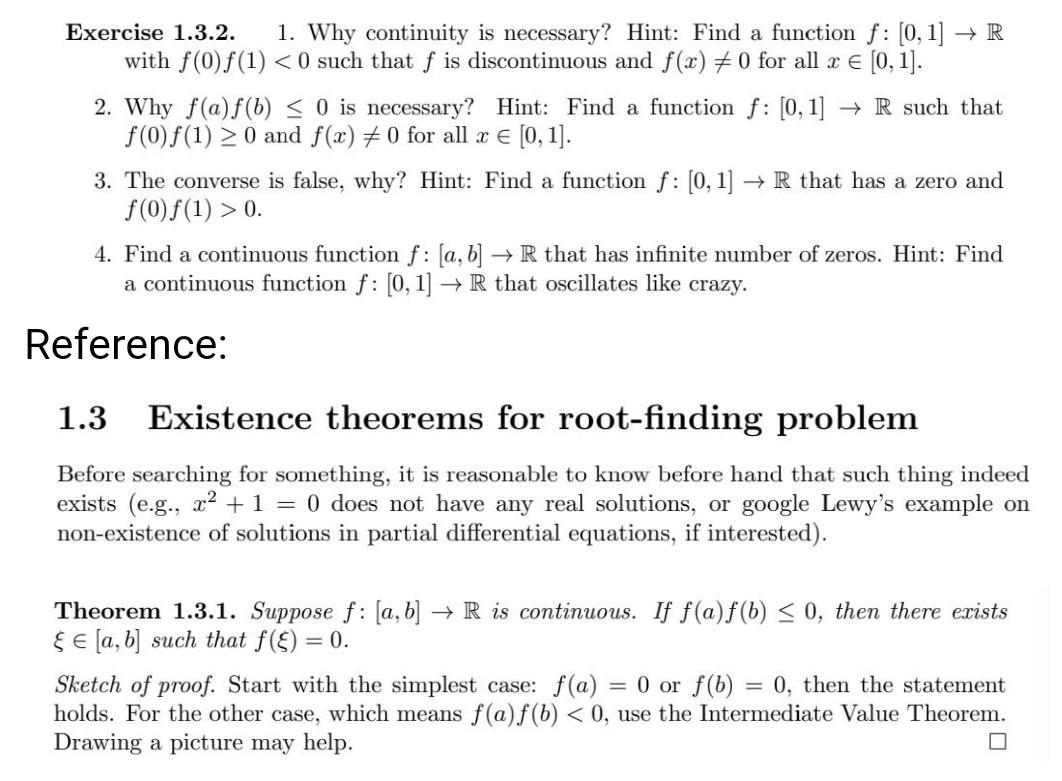 Solved Exercise 1.3.2. 1. Why continuity is necessary? Hint: | Chegg.com