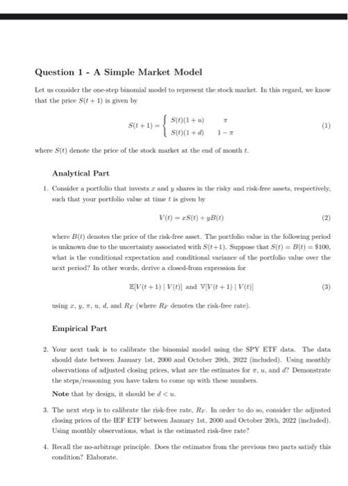Question 1 - A Simple Market Model Let us consider | Chegg.com