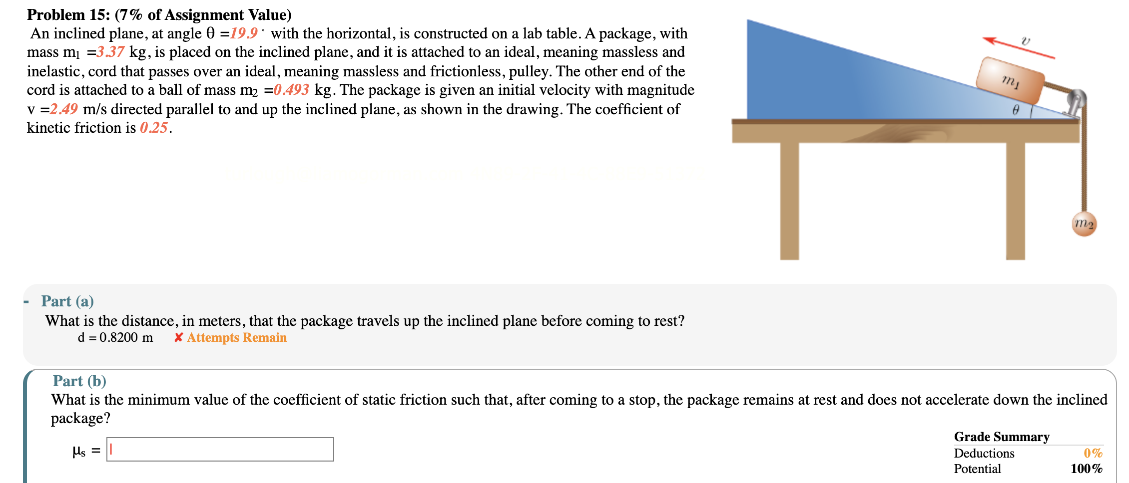 Solved Problem 15: (7% of ﻿Assignment Value)An ﻿inclined | Chegg.com