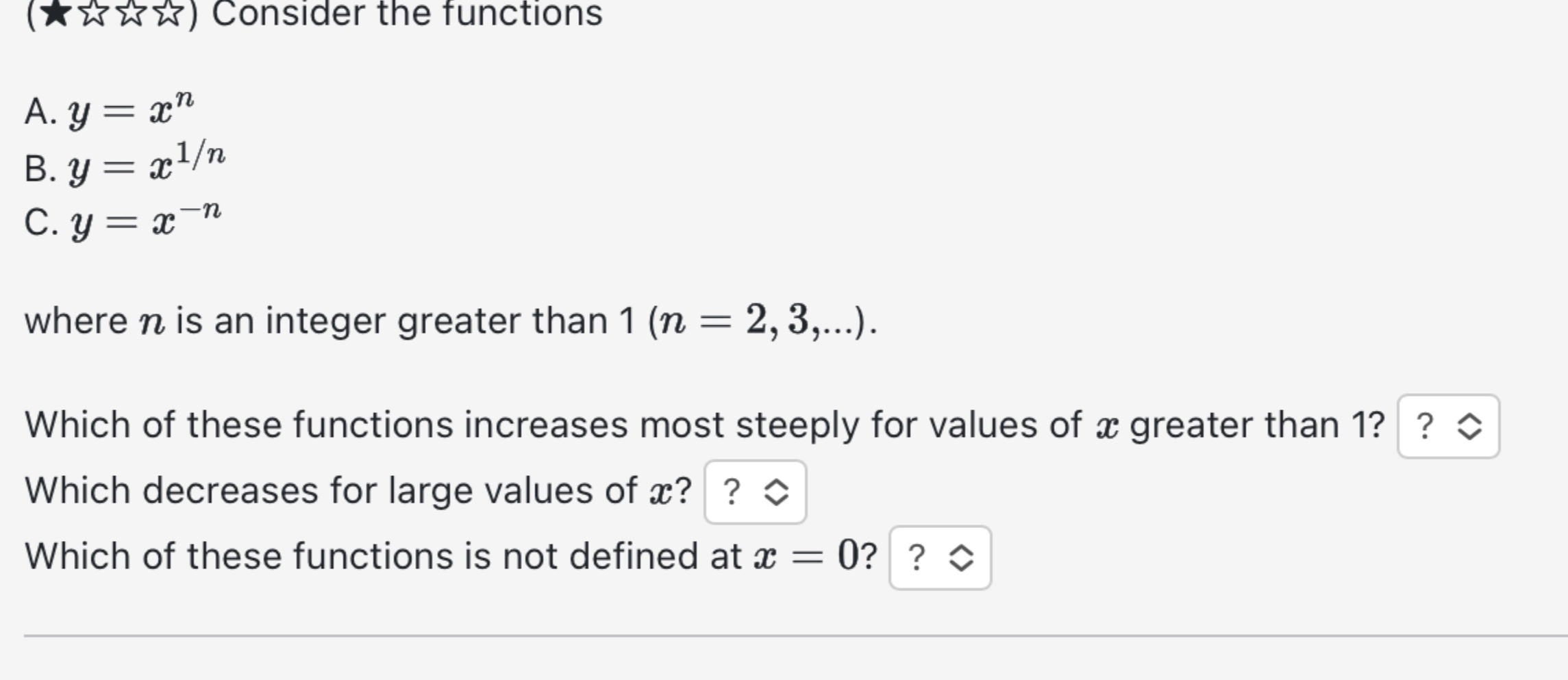 Solved A. y=xnB. y=x1nC. y=x-nwhere n ﻿is an integer greater | Chegg.com