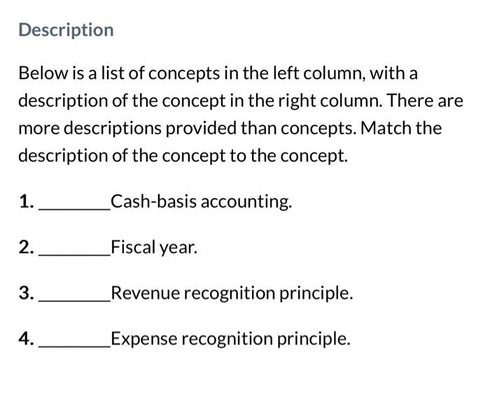 Solved Below is a list of concepts in the left column, with | Chegg.com