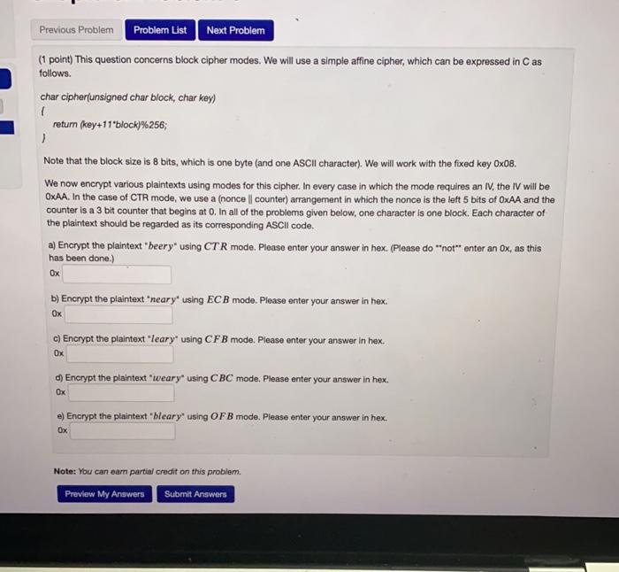 Solved Previous Problem Problern List Next Problem (1 point) | Chegg.com