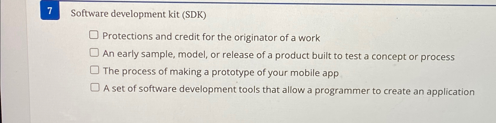 Solved 7 ﻿Software development kit (SDK)Protections and | Chegg.com