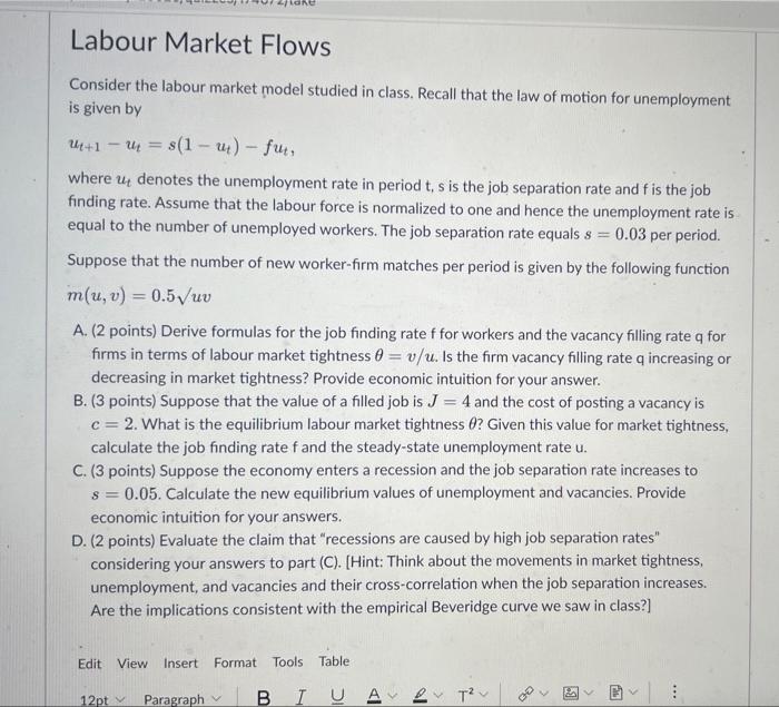 Labour Market Flows Consider the labour market model | Chegg.com
