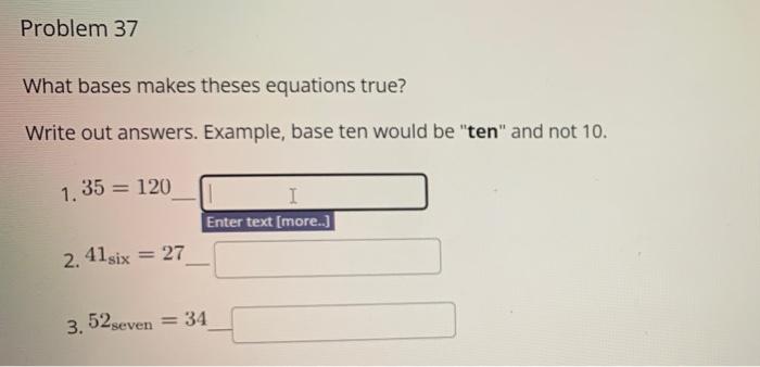 Solved Problem 37 What bases makes theses equations true? | Chegg.com